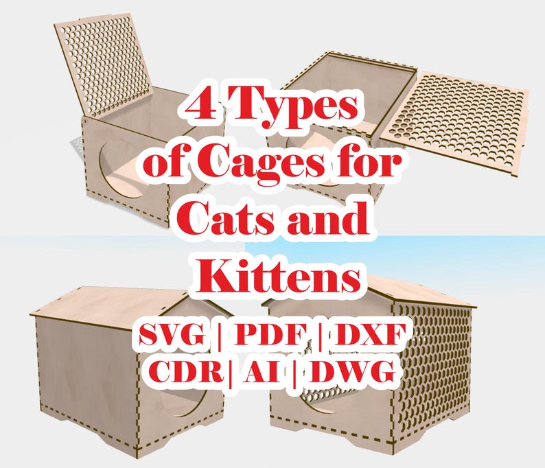 Wooden Cat House & Box Laser Cut Files | SVG, DXF, CDR, Cnc Templates ...