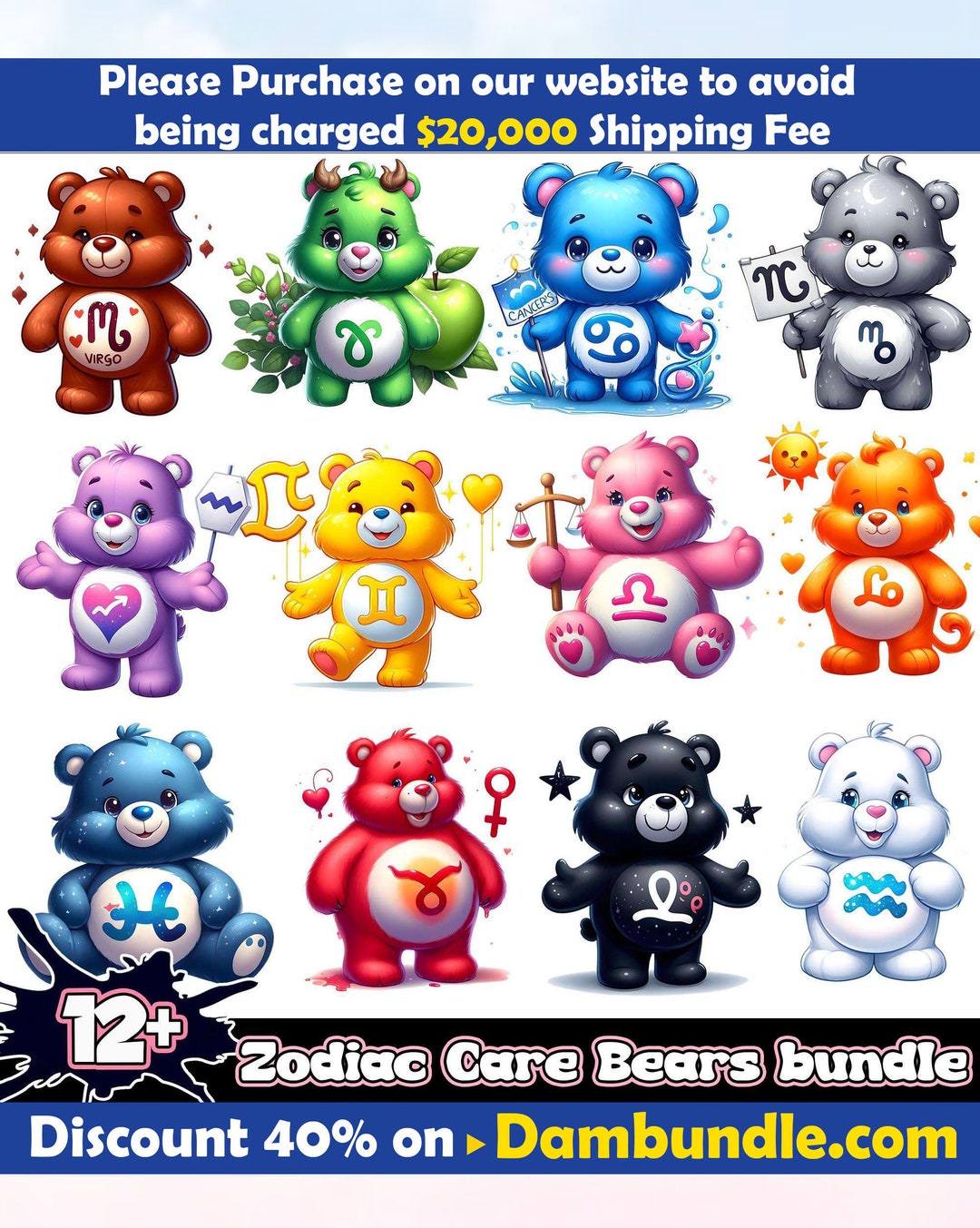 Zodiac Care Bears Png Bundle, Care Bears Png Bundle, Care Bears Huge ...