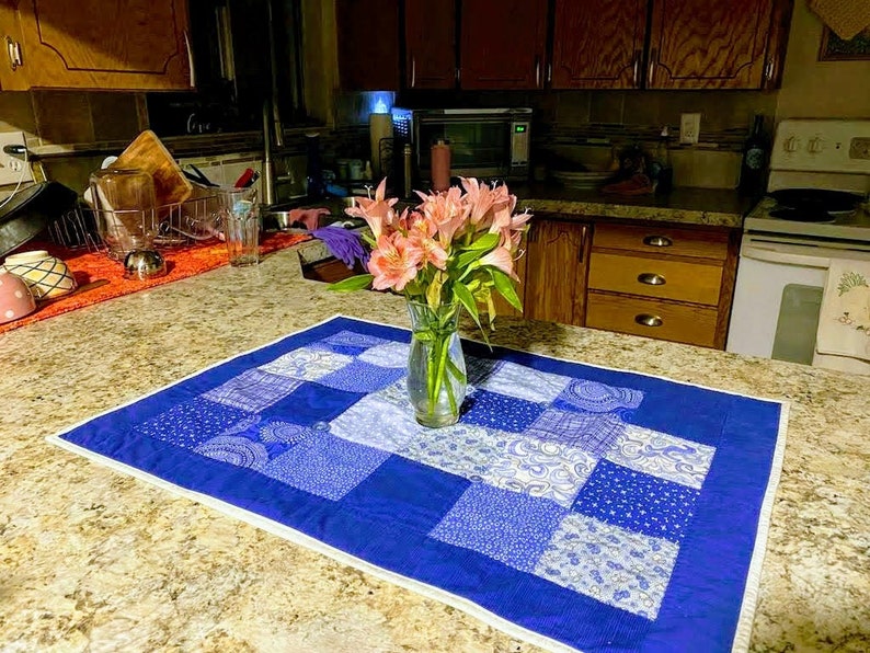 Patchwork Table Runner Ornate Table Centerpiece Blue & - Etsy