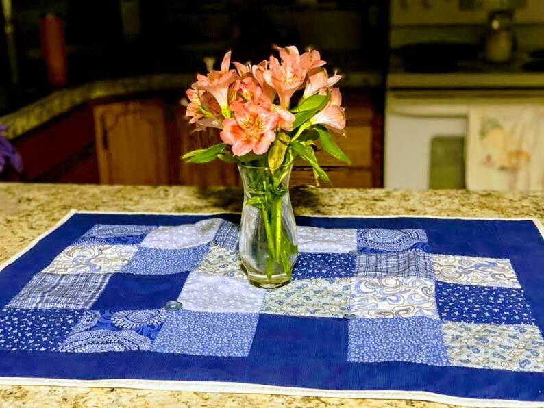 Patchwork Table Runner Ornate Table Centerpiece Blue & | Etsy