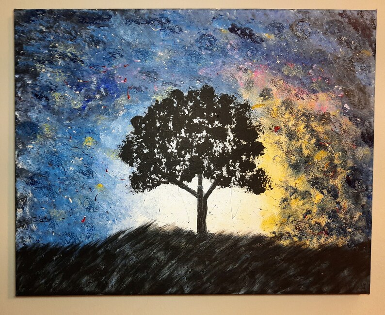 Lone Dark Tree in the Cosmos Acrylic Painting Abstract - Etsy
