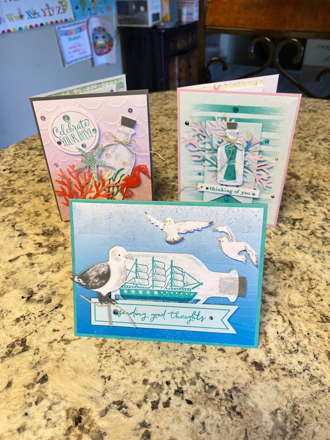 3 Card Set / Sending Good Thoughts Ocean Cards / 2 Birthday Card / 1 ...