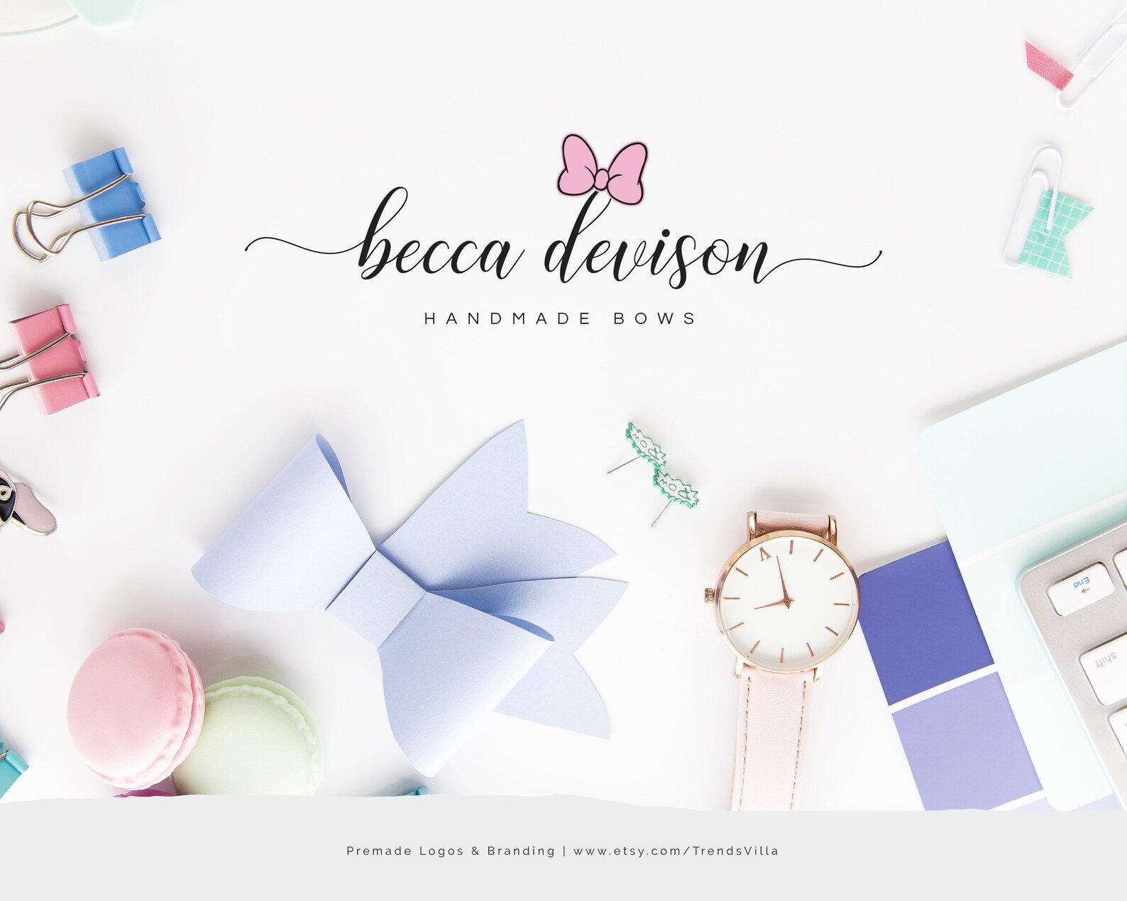 Bow Logo Design, Handmade Bow Logo, Premade Logo Branding Package ...