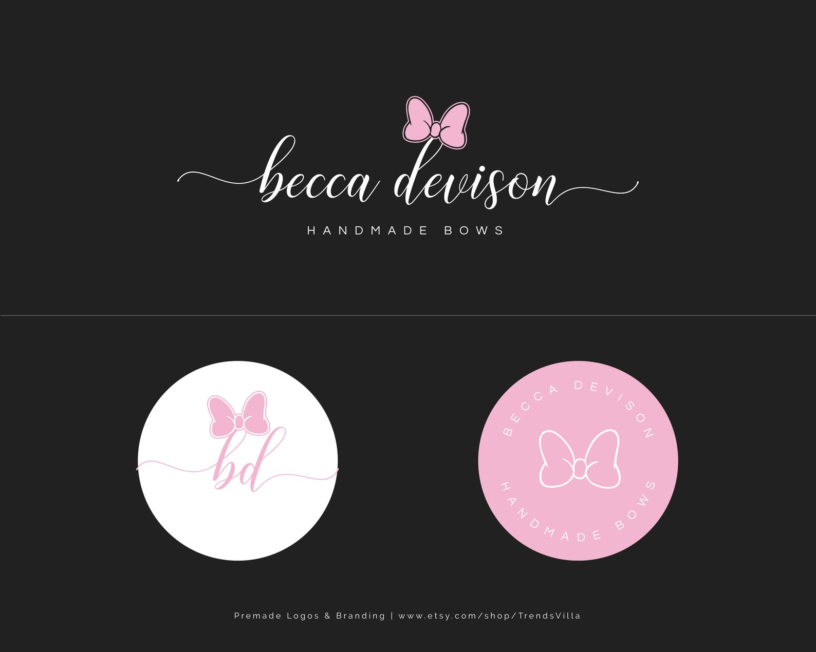Bow Logo Design, Handmade Bow Logo, Premade Logo Branding Package ...