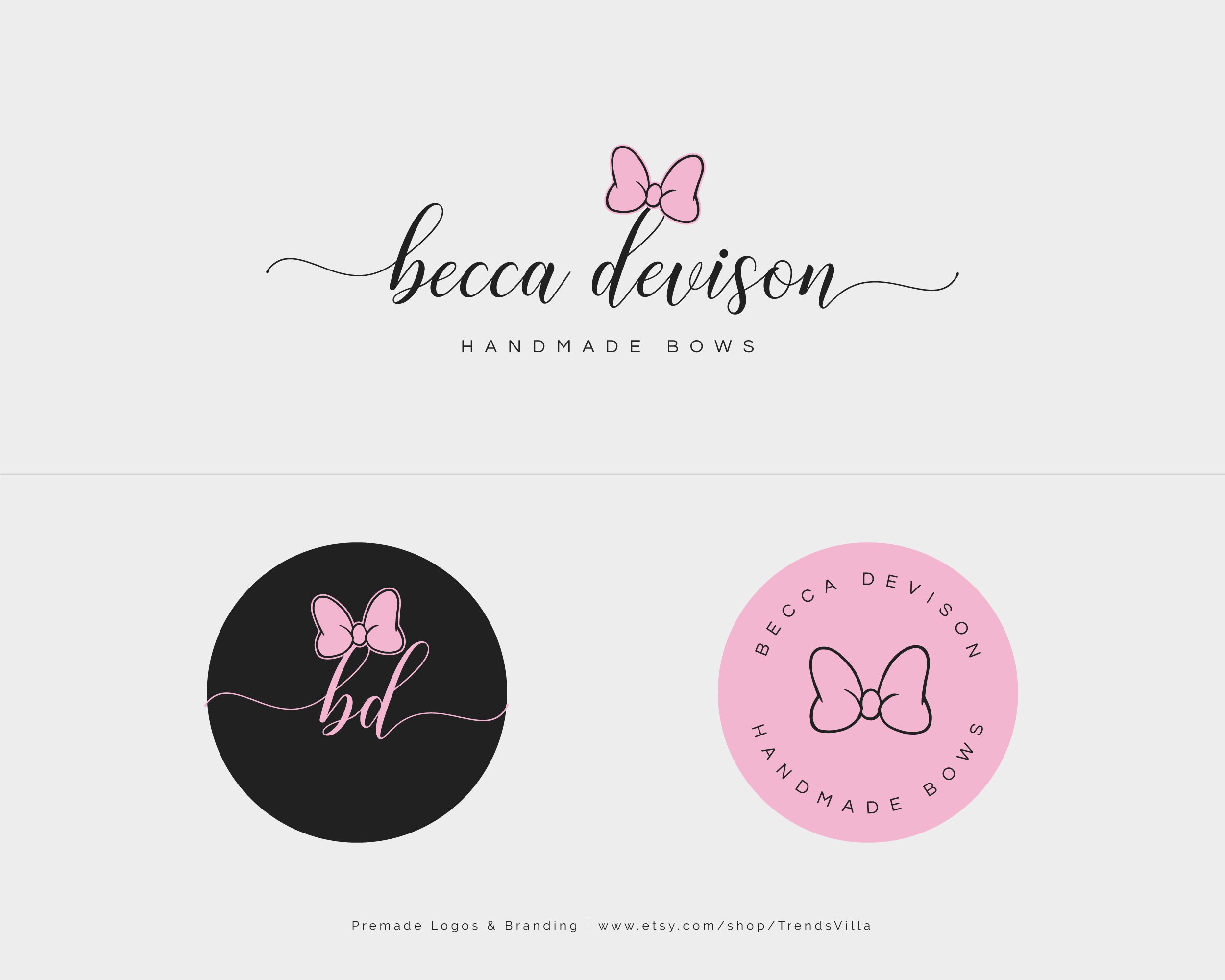 Bow Logo Design, Handmade Bow Logo, Premade Logo Branding Package ...