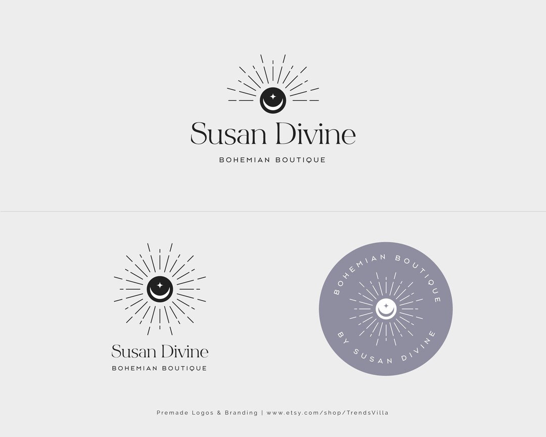 Sunburst Logo Design, Boho Logo, Sunburst Logo, Photography Logo, Yoga ...