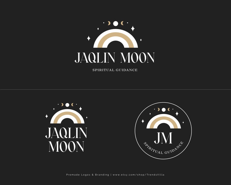 Rainbow Moon Logo, Premade Logo, Boho Logo, Guidance Branding, Simple ...