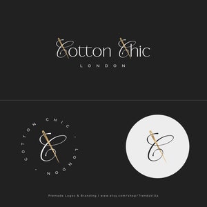 Gold Needle Logo, Sewing Logo, Premade Logo, Seamstress Logo, Tailors ...