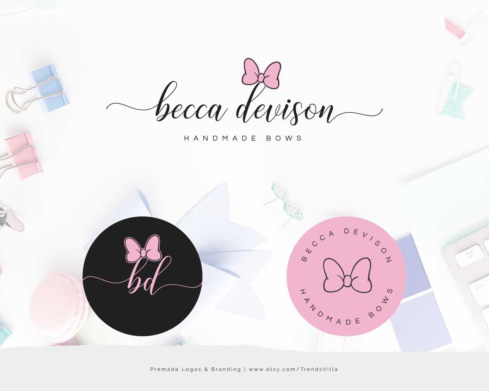 Bow Logo Design, Handmade Bow Logo, Premade Logo Branding Package ...
