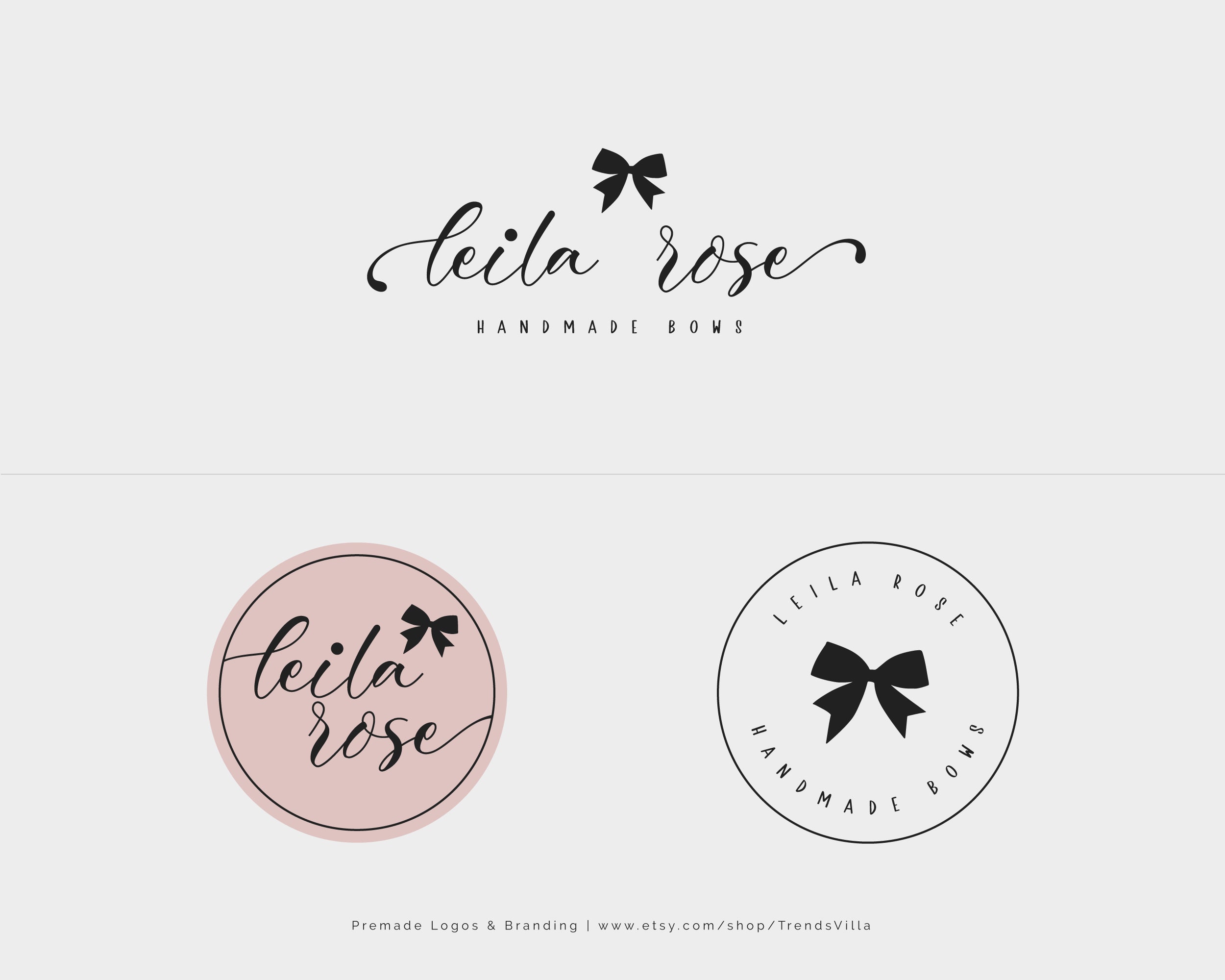 Bow Shop Boutique Logo, Handmade Gift Logo, Bow Logo Design, Premade Logo Branding Package ...