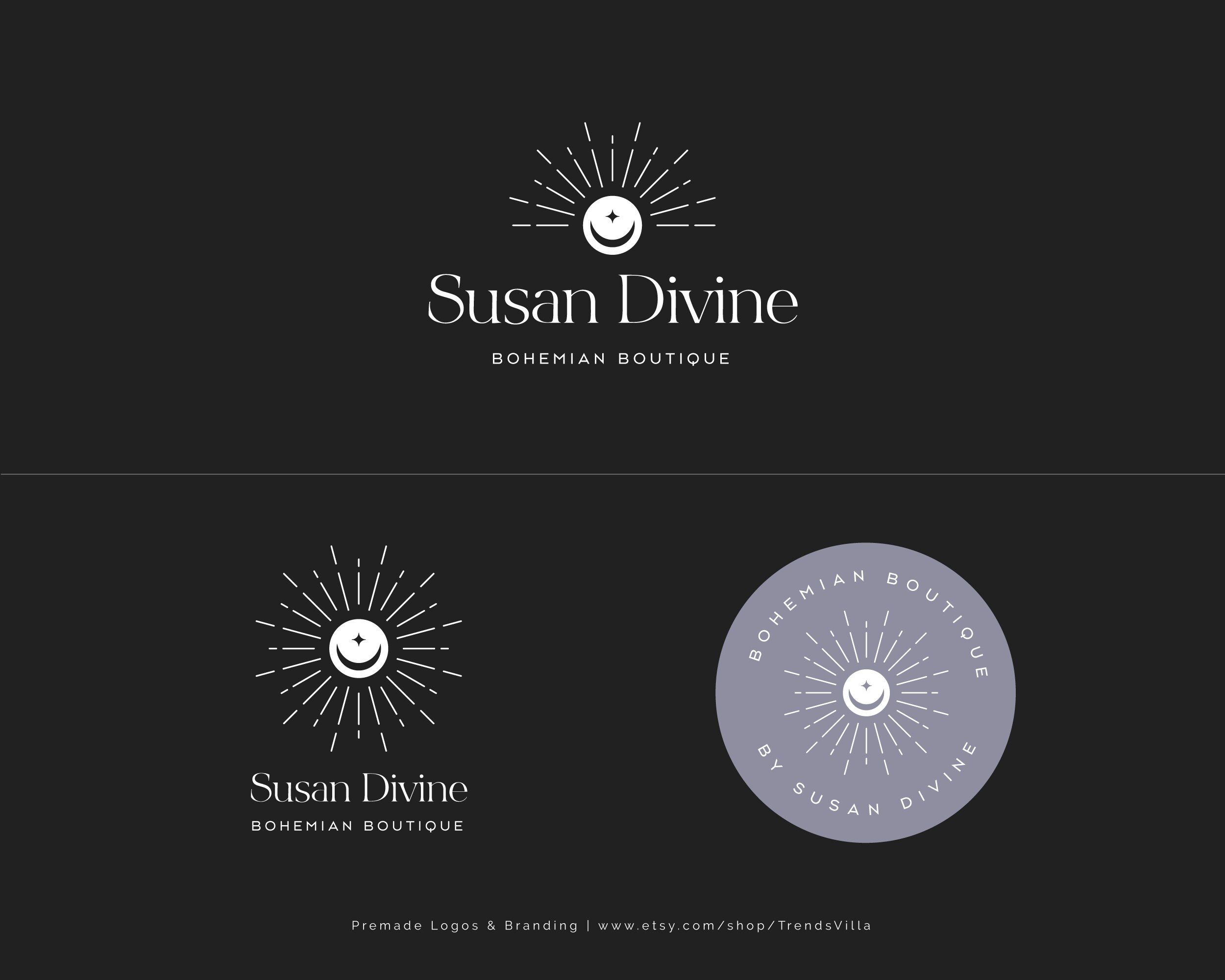 Sunburst Logo Design, Boho Logo, Sunburst Logo, Photography Logo, Yoga ...