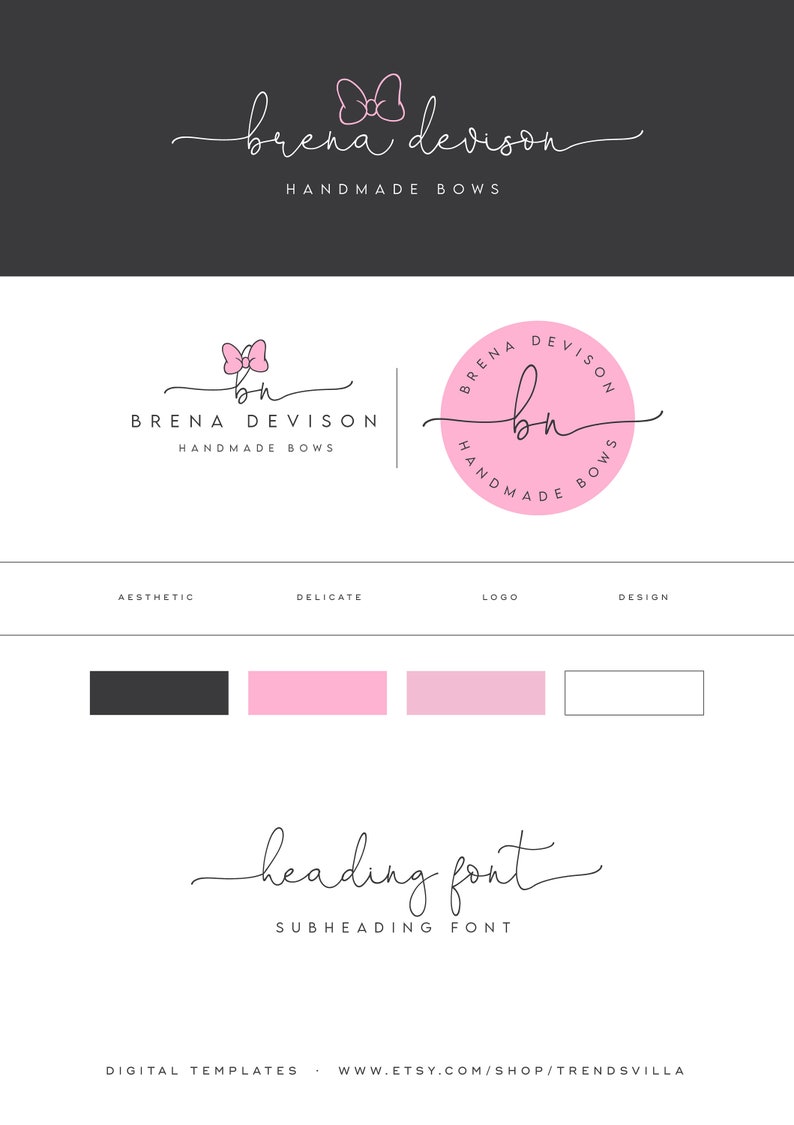 Bow Logo Design, Handmade Bow Logo, Premade Logo Branding Package ...