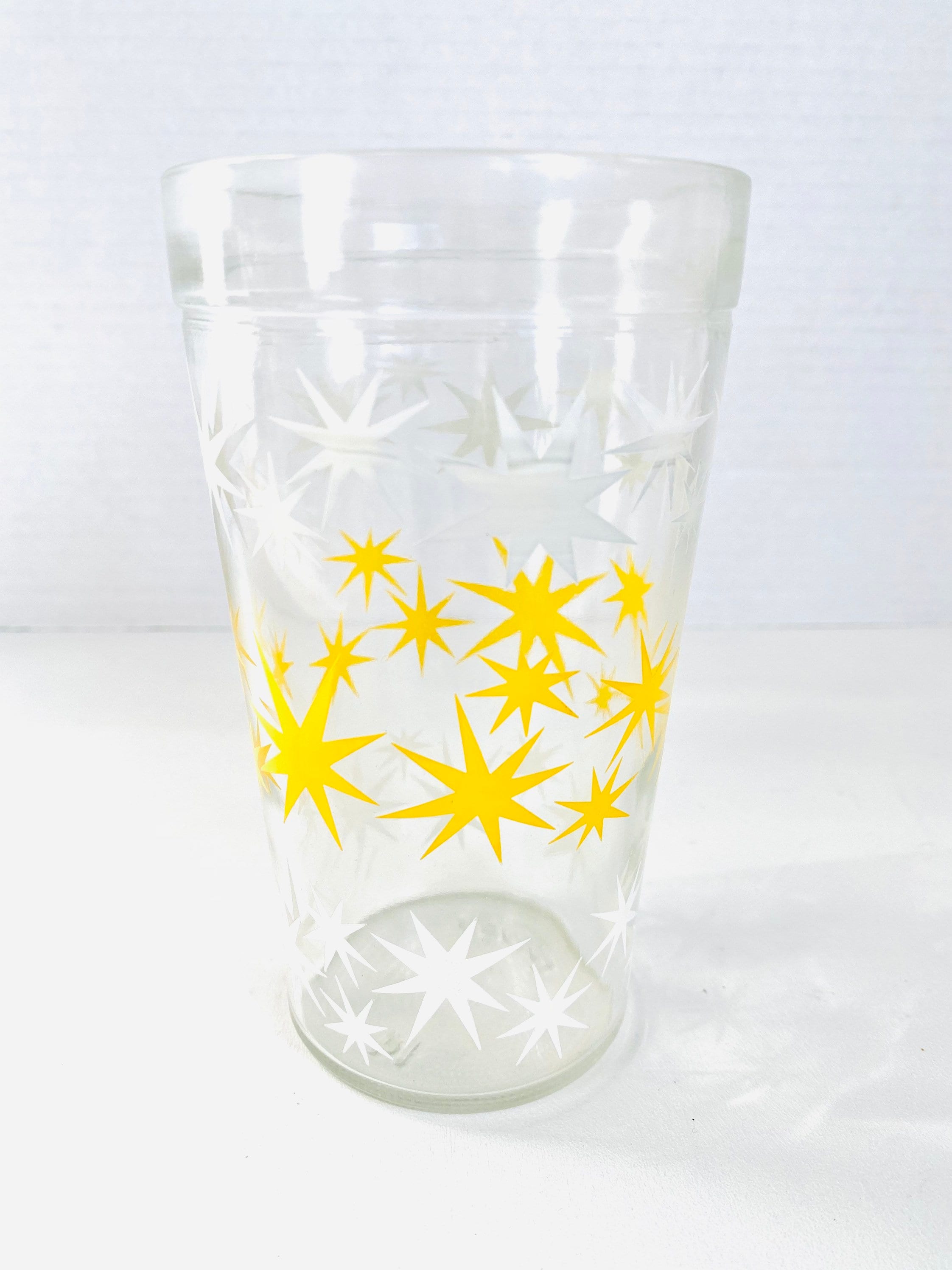 Set of 4 Vintage Mid-Century Yellow and White Starbursts Water Glasses