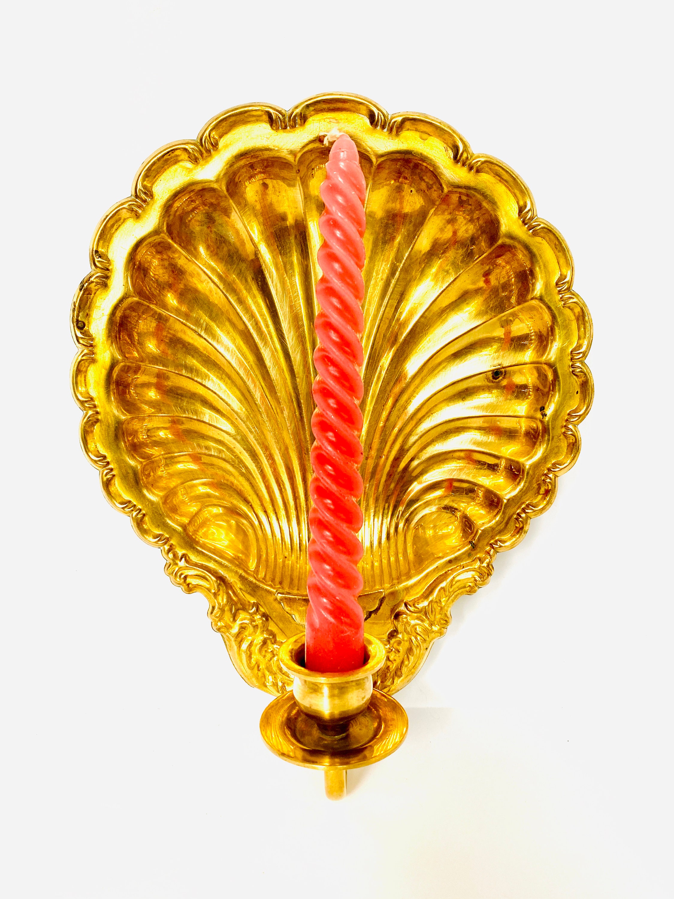 Vintage Brass Scalloped Shell Wall Hanging Candle Holder