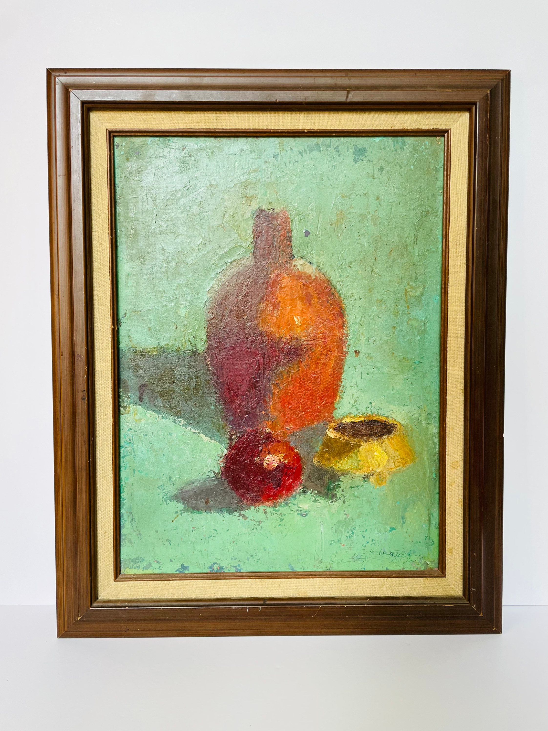 Vintage Original Signed Mid-Century Still Life Painting Framed Wall Art