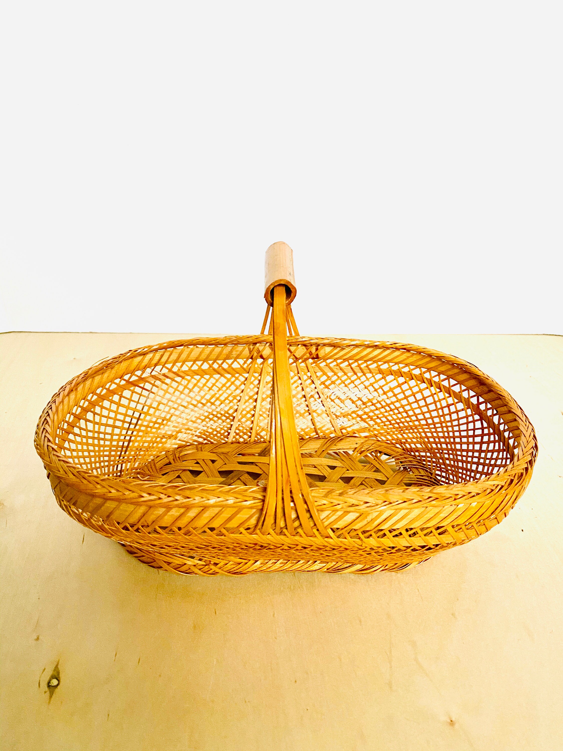 Set of 2 Vintage Wicker Bamboo Baskets