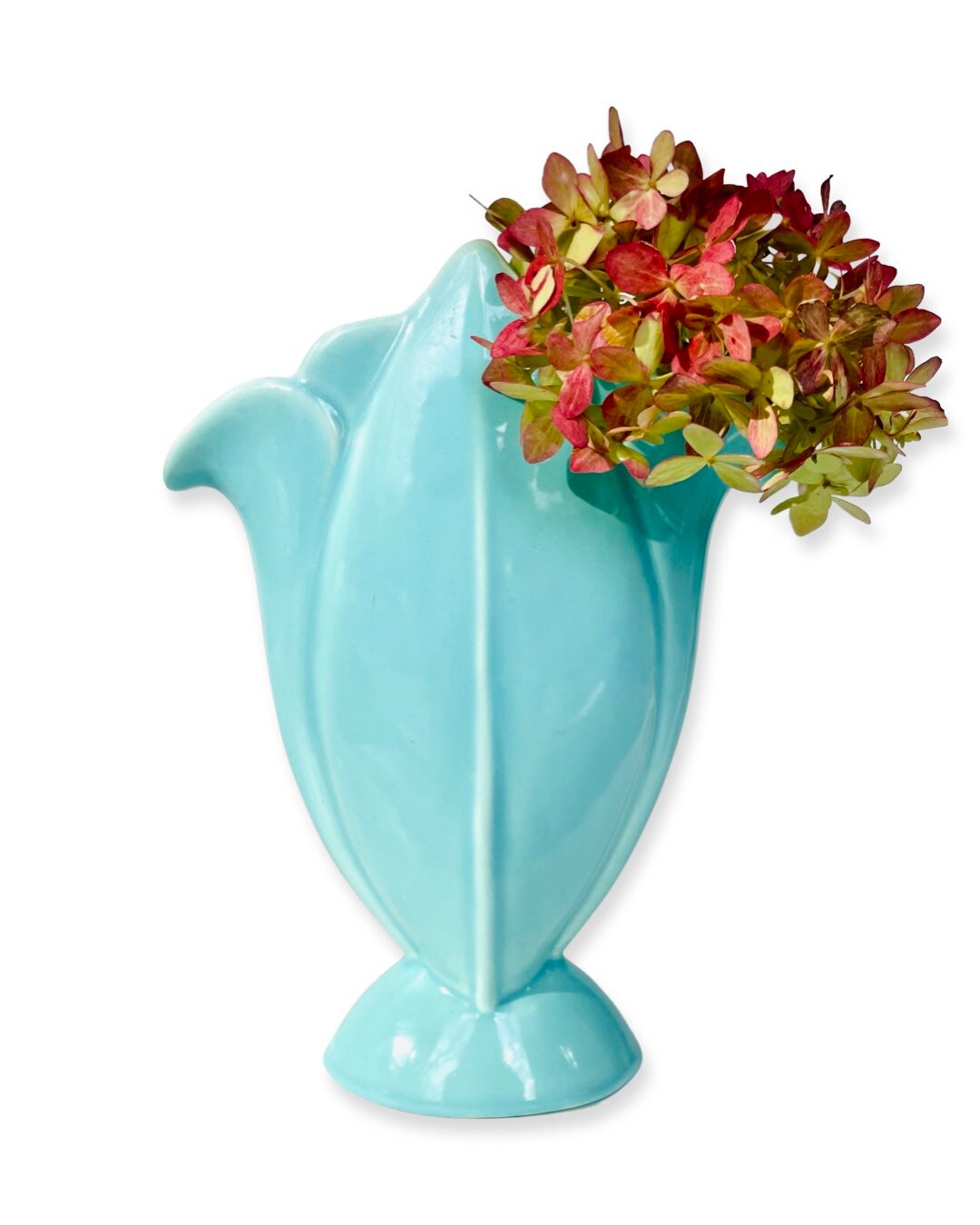 Vintage Mid-Century Turquoise Blue Tulip Shaped Ceramic Pottery Vase