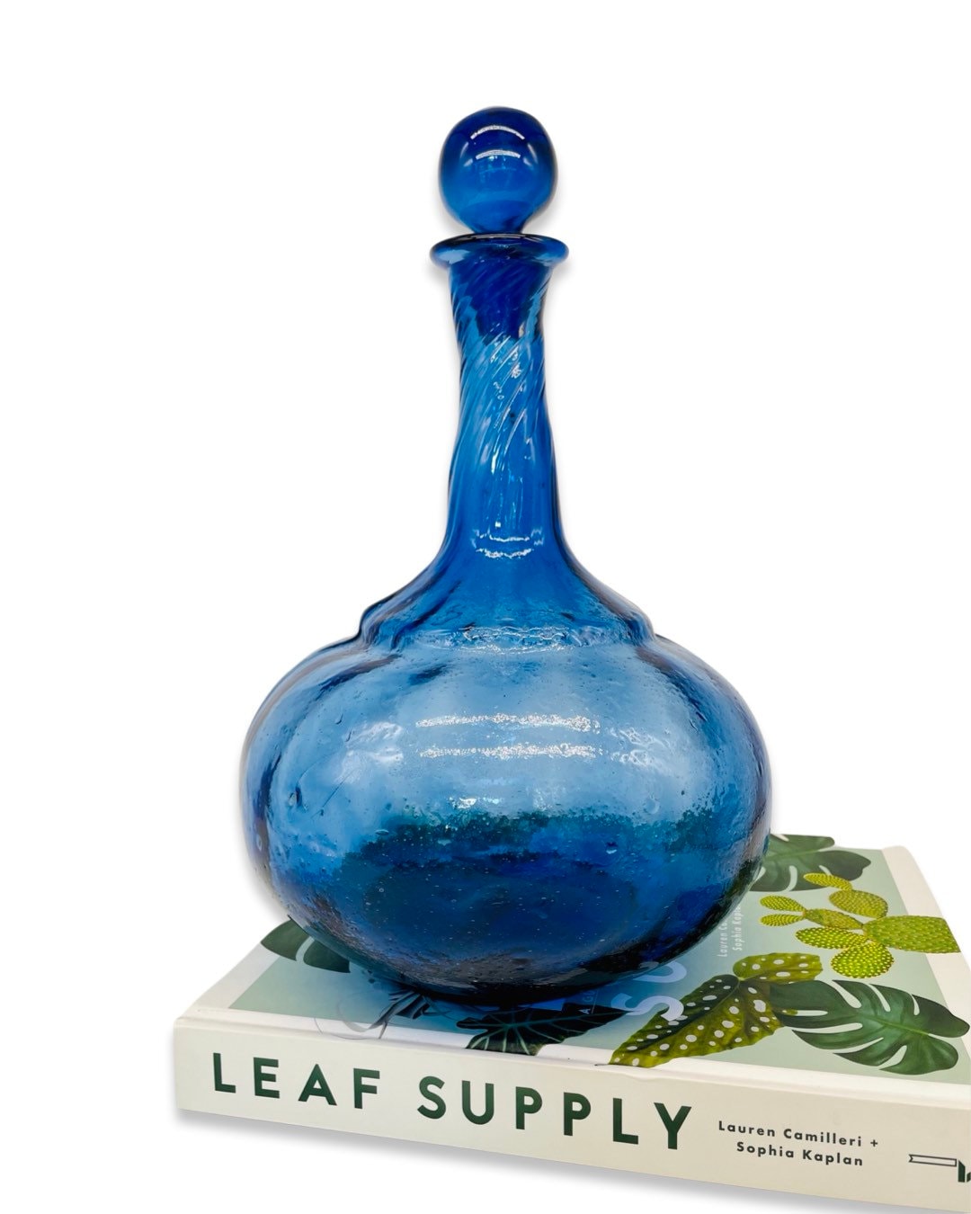 Vintage Hand Blown Cobalt Blue Glass Lidded Decanter