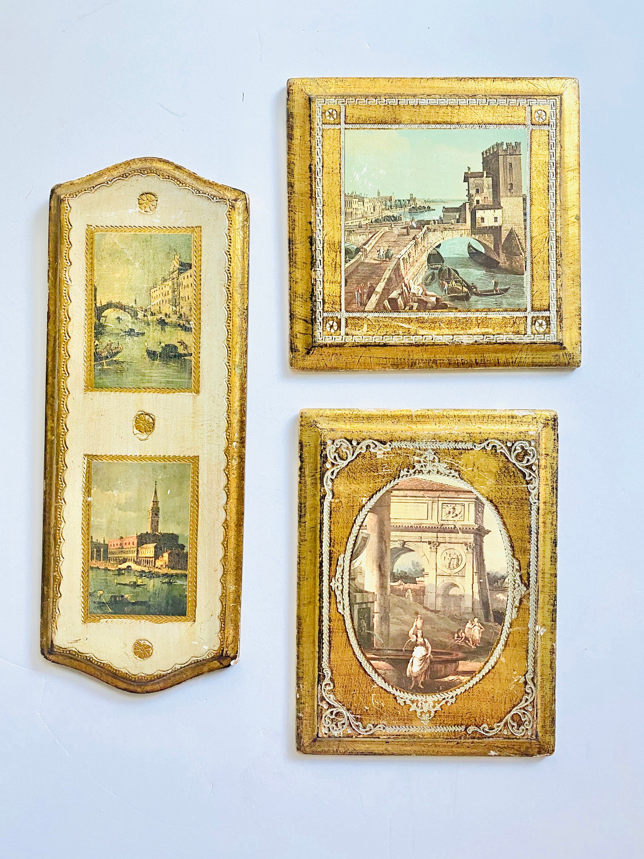 Set of 3 Vintage Florentine Italian Wall Plaque Art