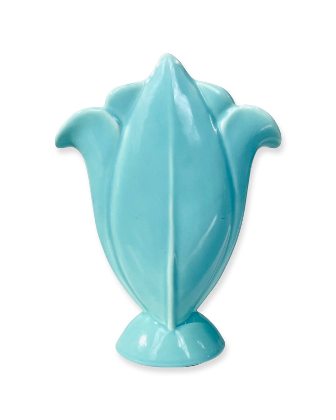 Vintage Mid-Century Turquoise Blue Tulip Shaped Ceramic Pottery Vase