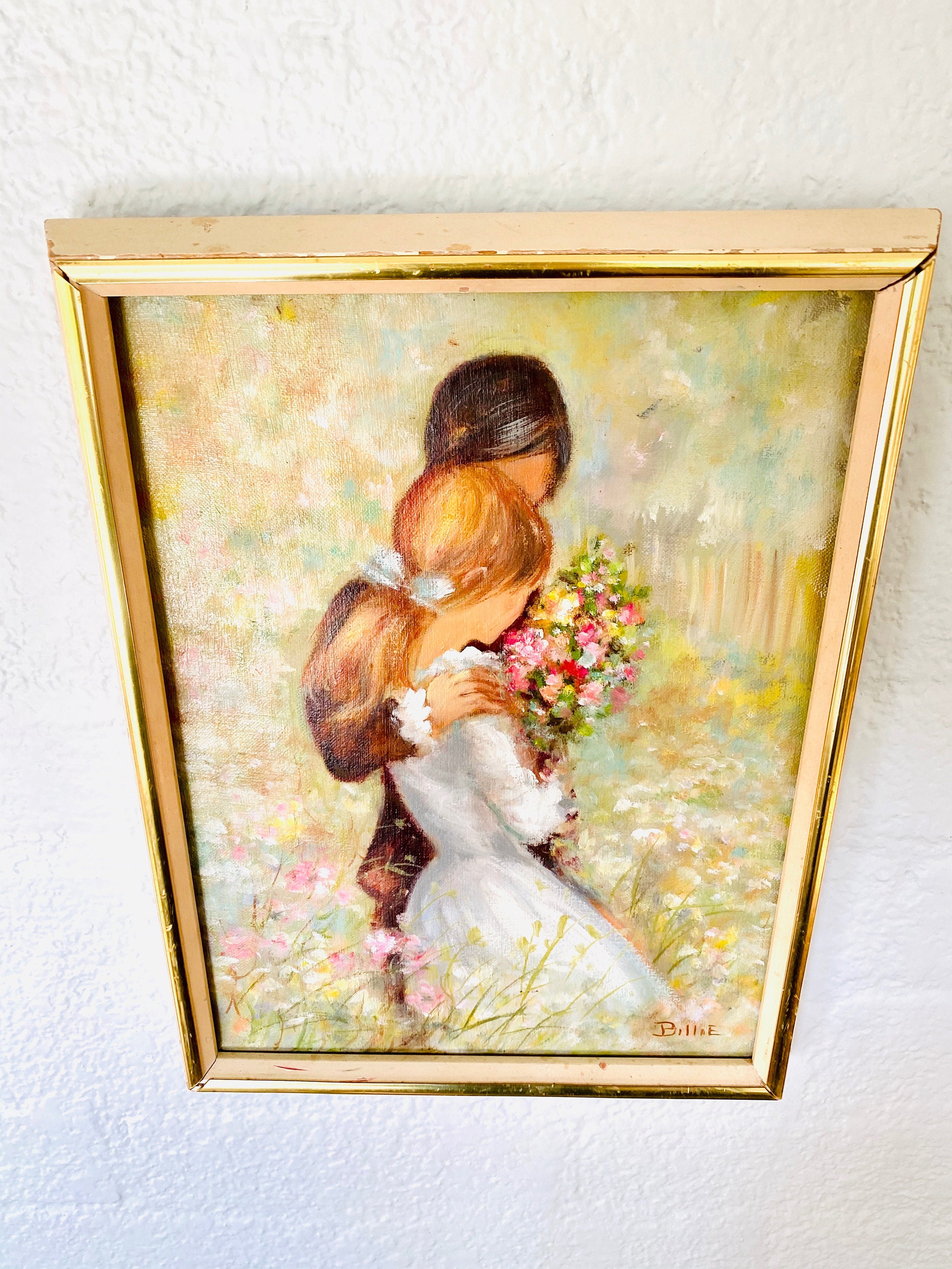 Vintage Original Painting of a Couple Flowers Wall Art Decor