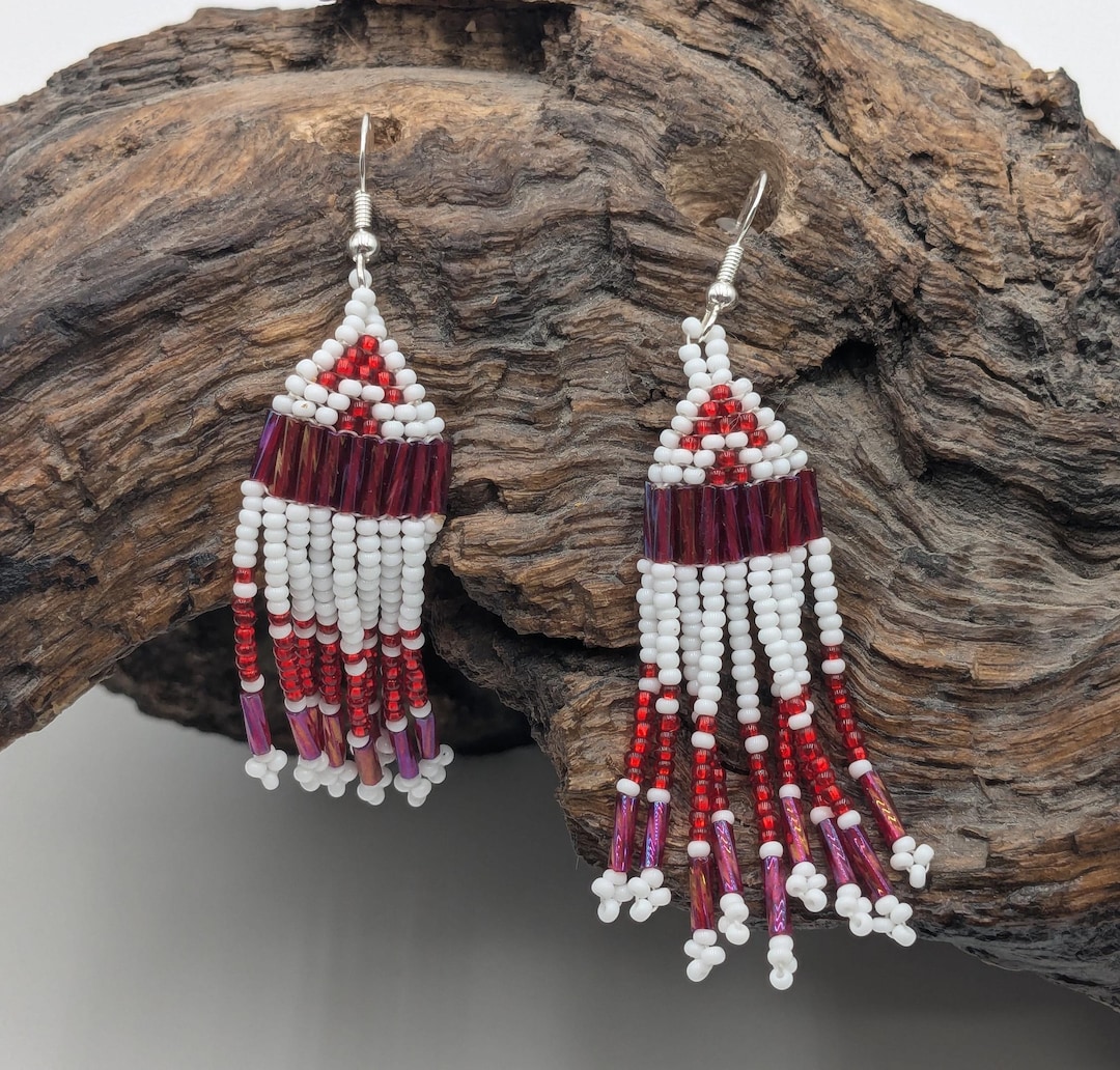 Hand Beaded Fringe Earrings Authentic Anishinaabe/ojibwe Beadwork Free ...