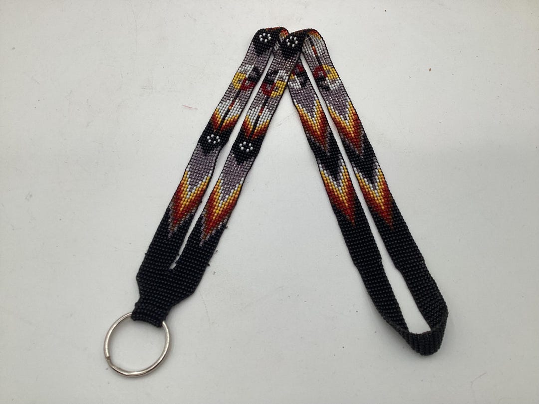 Hand Beaded Lanyard - Feather & Medicine Wheel Design, Ojibwe Made - Etsy