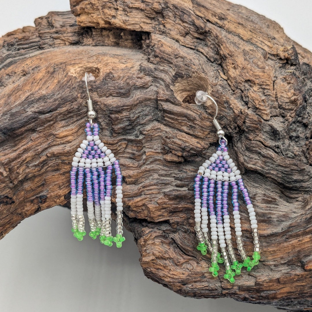 Hand Beaded Fringe Earrings - Authentic Anishinaabe/ojibwe Beadwork ...
