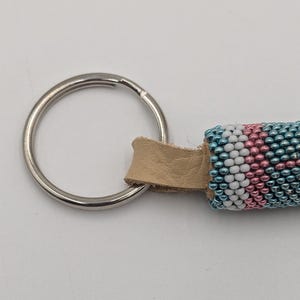 Peyote Stitch Beaded Leather Keychain With Simple Feather Design ...