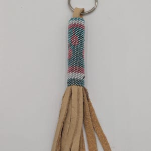 Peyote Stitch Beaded Leather Keychain With Simple Feather Design ...