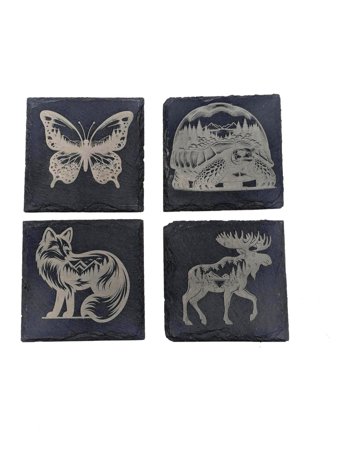 Handcrafted Etched Square Slate Coasters - Animal Nature Scenes - Free ...