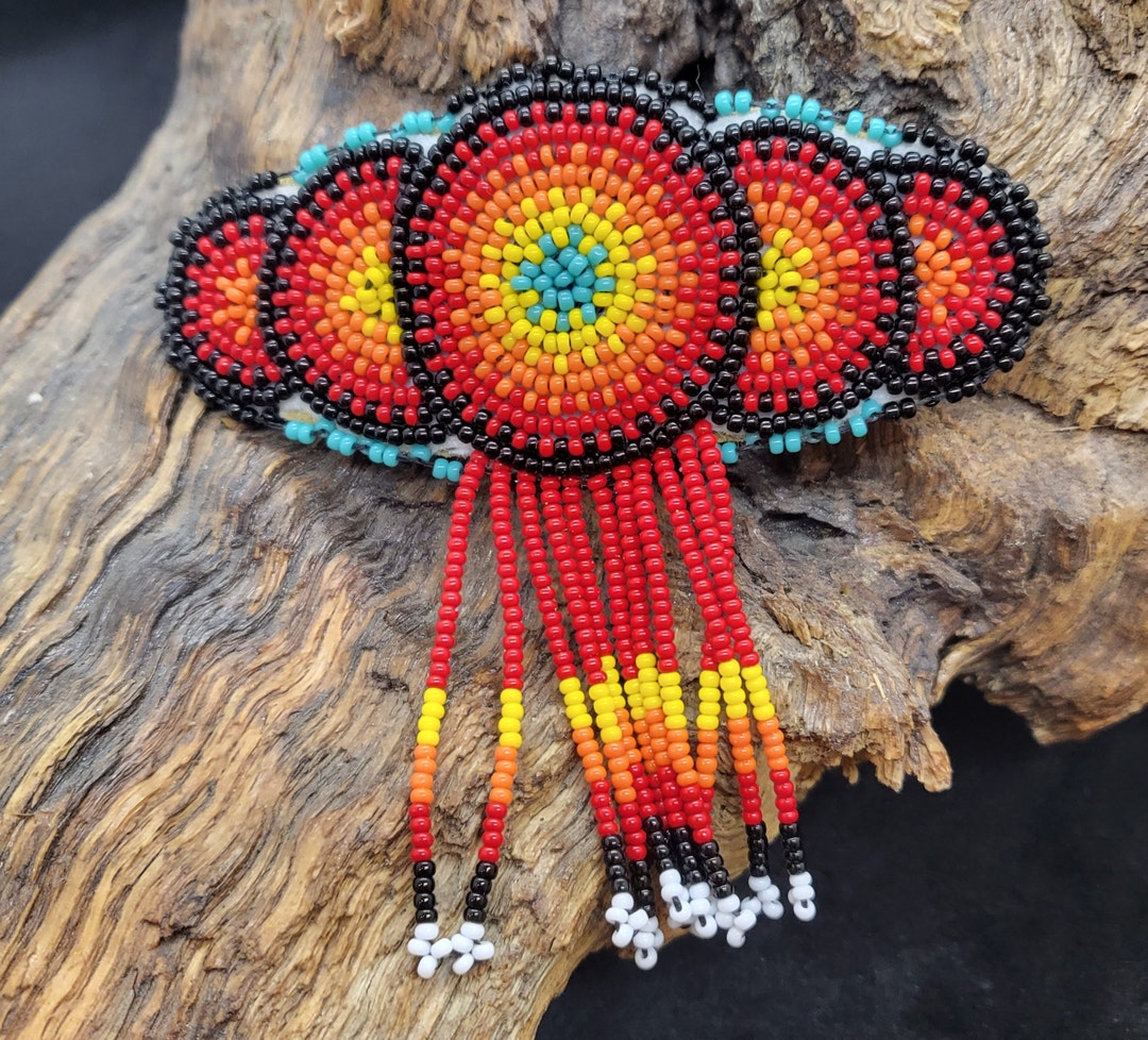 Stunning Anishinaabe/ojibwe Made Hand Beaded "fire Colors": Barrette by ...