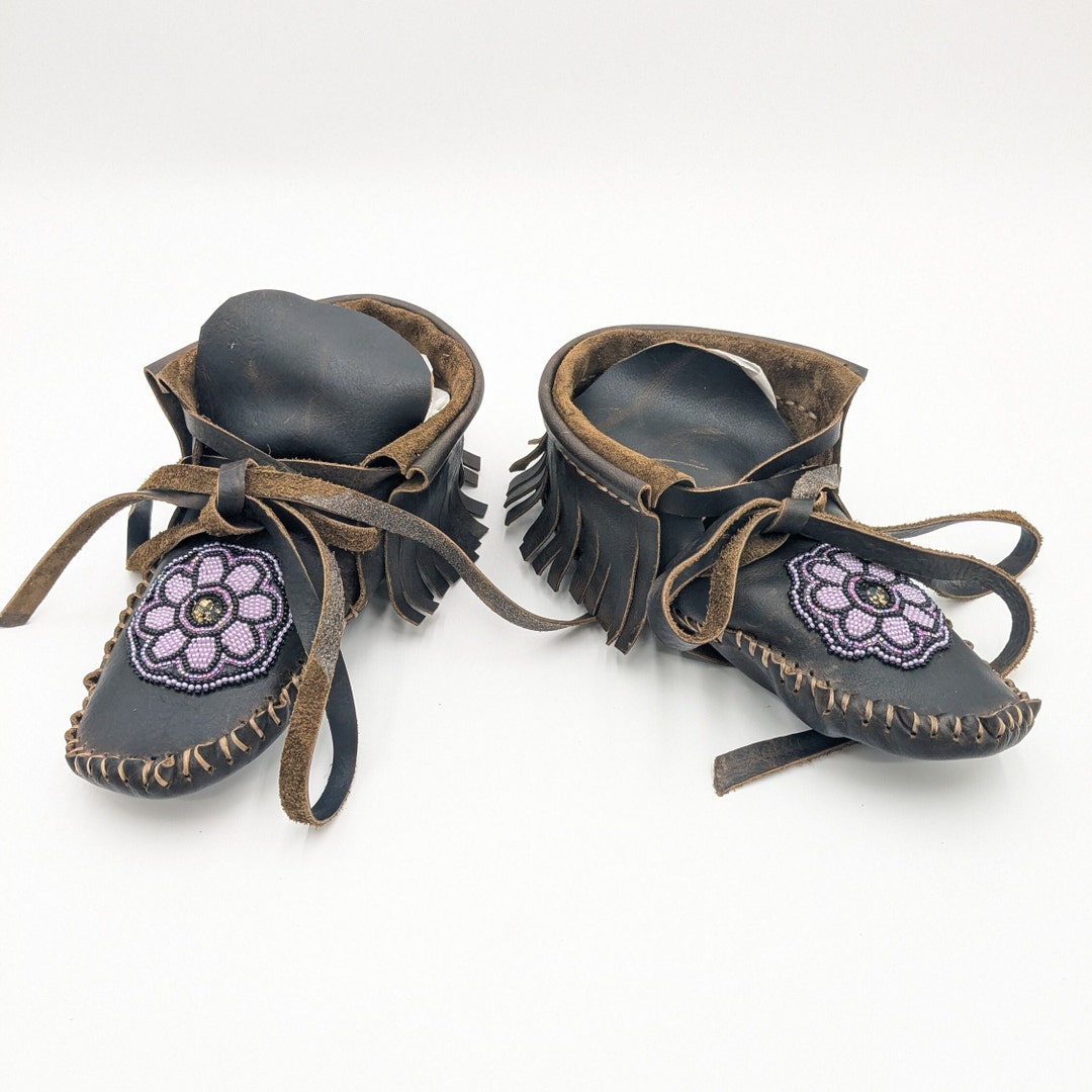 Hand Sewn and Beaded Buffalo Leather Adult Moccasins - Ojibwe ...