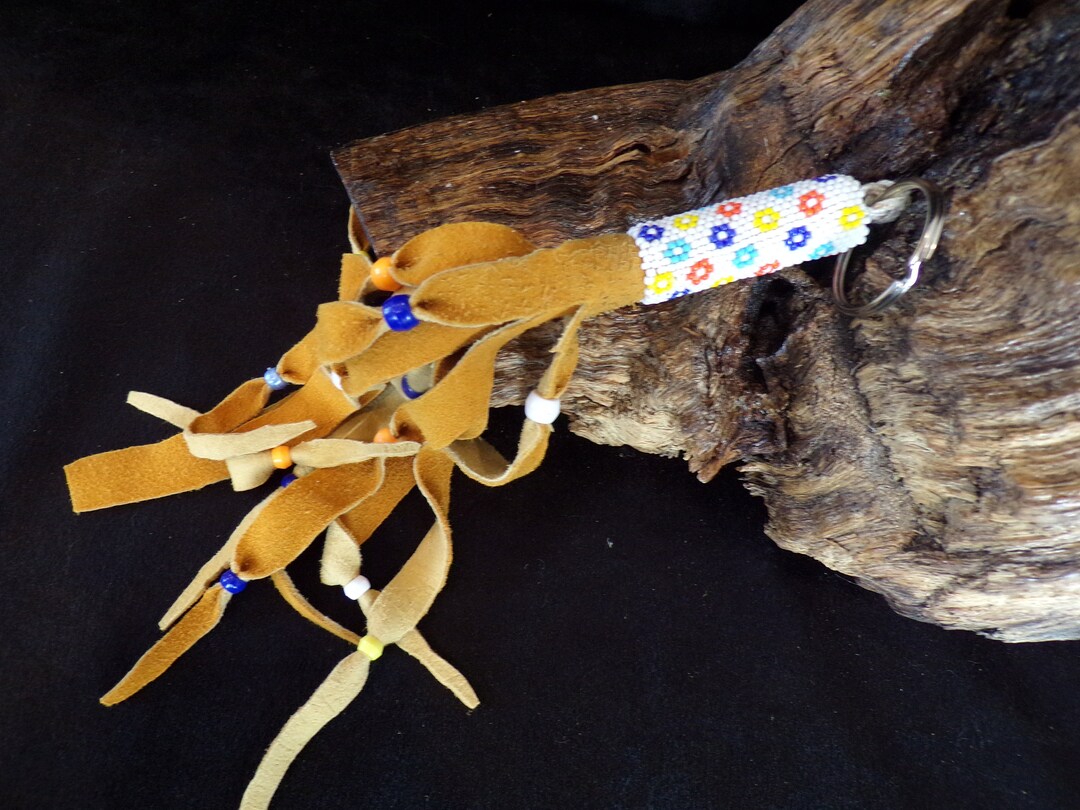 Hand Beaded Leather Keychain - Authentic Ojibwe/anishinaabe Beadwork - Etsy