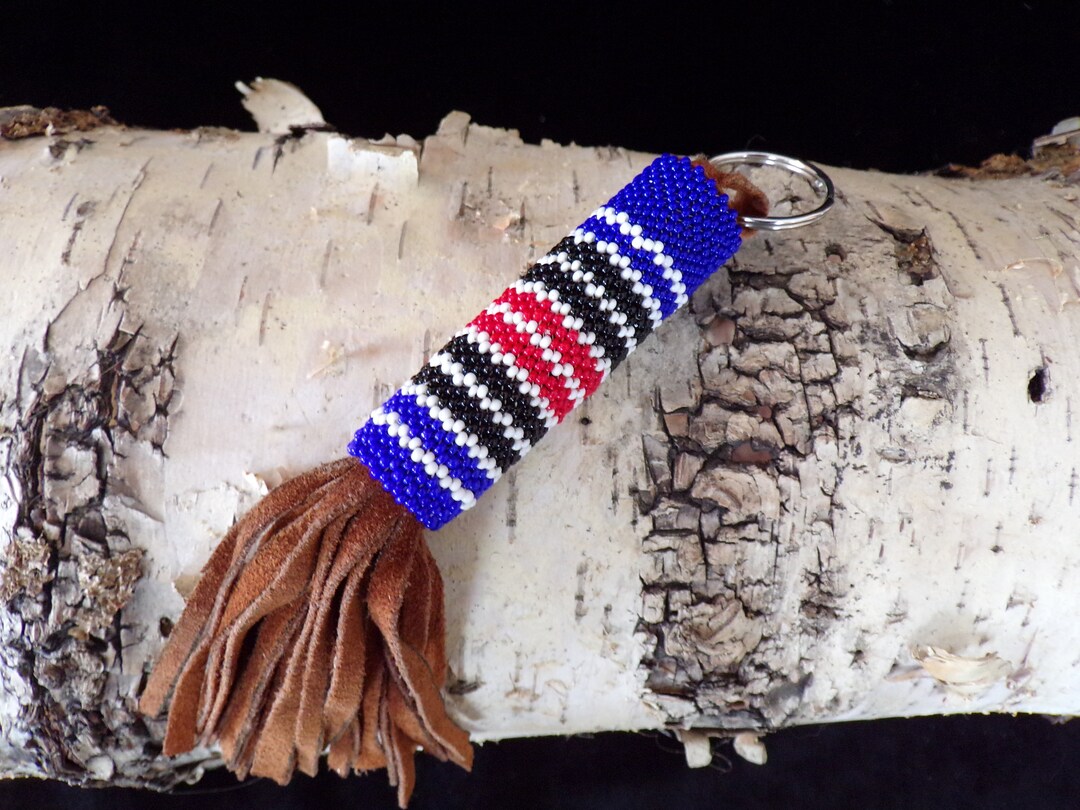 Peyote Stitch Leather Keychain Authentic Ojibwe/anishinaabe Beadwork - Etsy