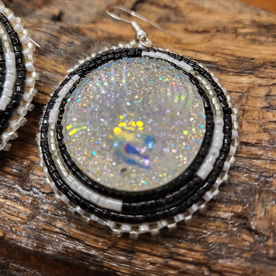 Hand Beaded Black and White Earrings - Ojibwe/anishinaabe Made - Free ...