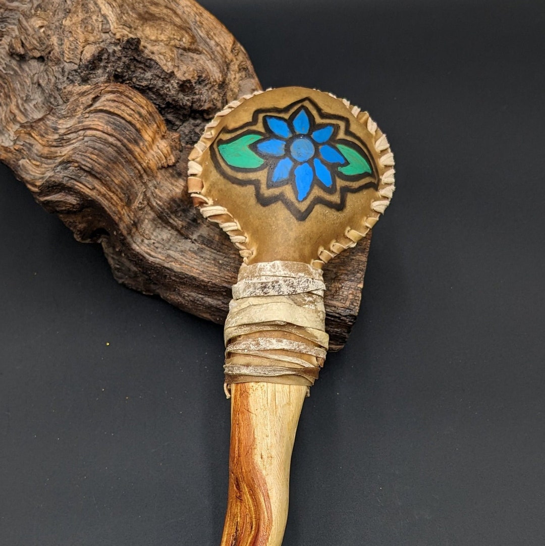 Hand Painted Rawhide Dance Rattle ojibwe/anishinaabe Made Free Shipping ...