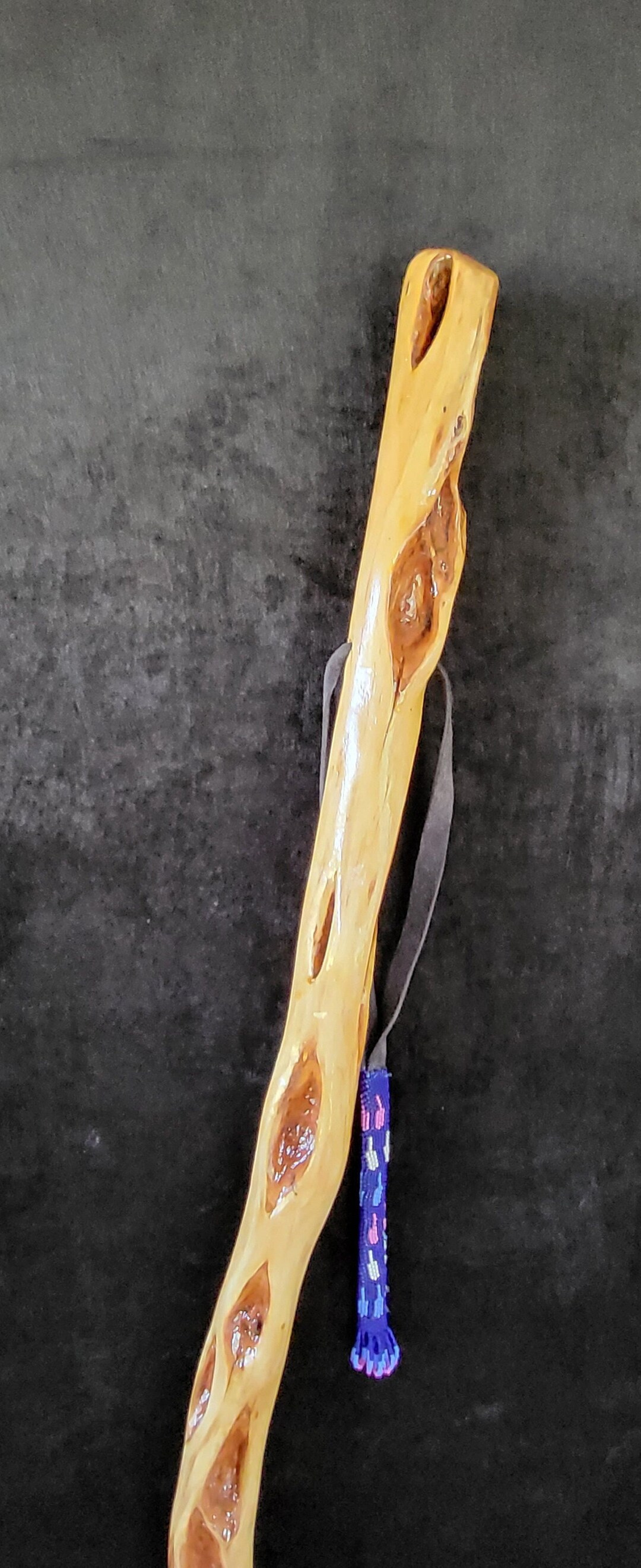 60 Inch Diamond Willow Staff With Leather Strap and Hand Beaded Tassel ...