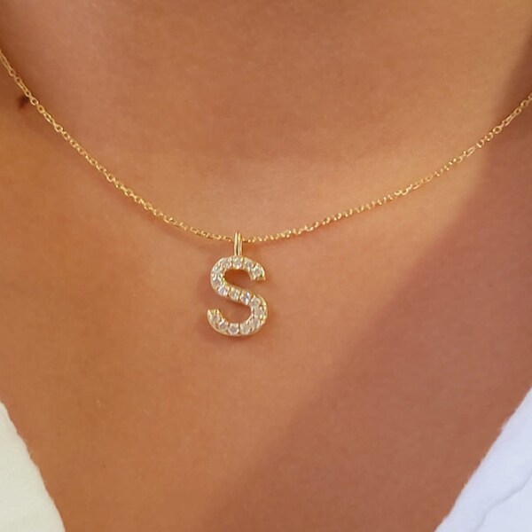 White Gold K Diamond Pendant Initals - Etsy