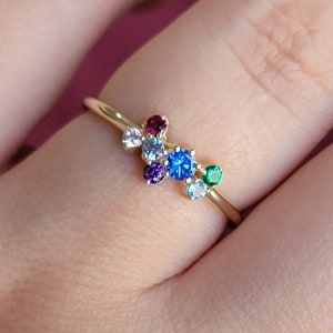 14k Gold Cluster Gemstone Ring, Multi Gemstone Ring, Birthstone Jewelry ...