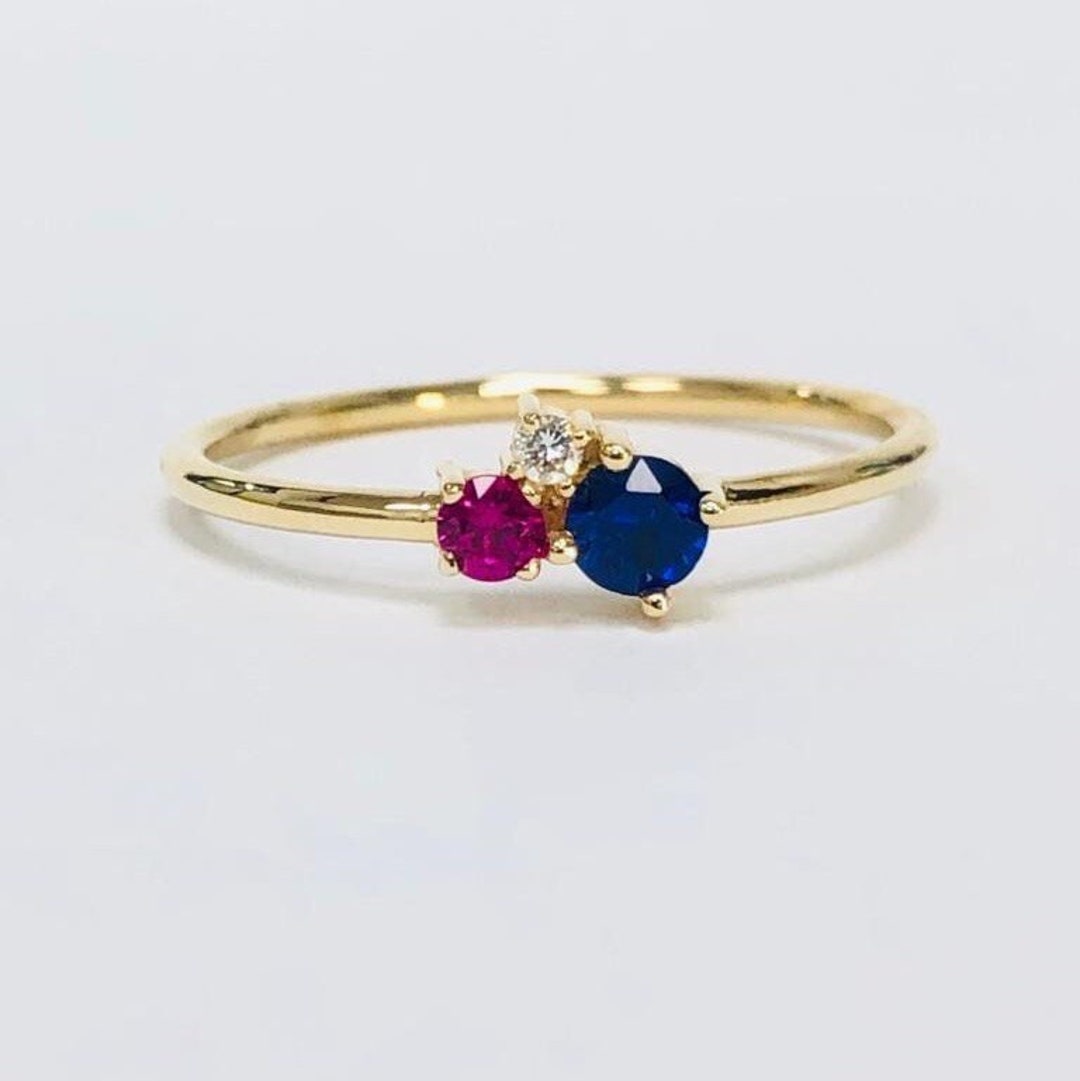 Sapphire Cluster Ring, Cluster Gemstone Ring, Blue Sapphire and Ruby Ring, Multi Stone Cluster ...