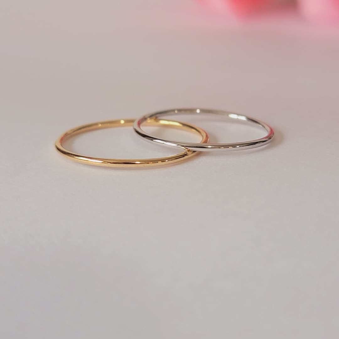 14k Solid Gold Thin Wedding Band, 1.1mm Minimalist Wedding Ring for Women, Simple Plain Ring ...