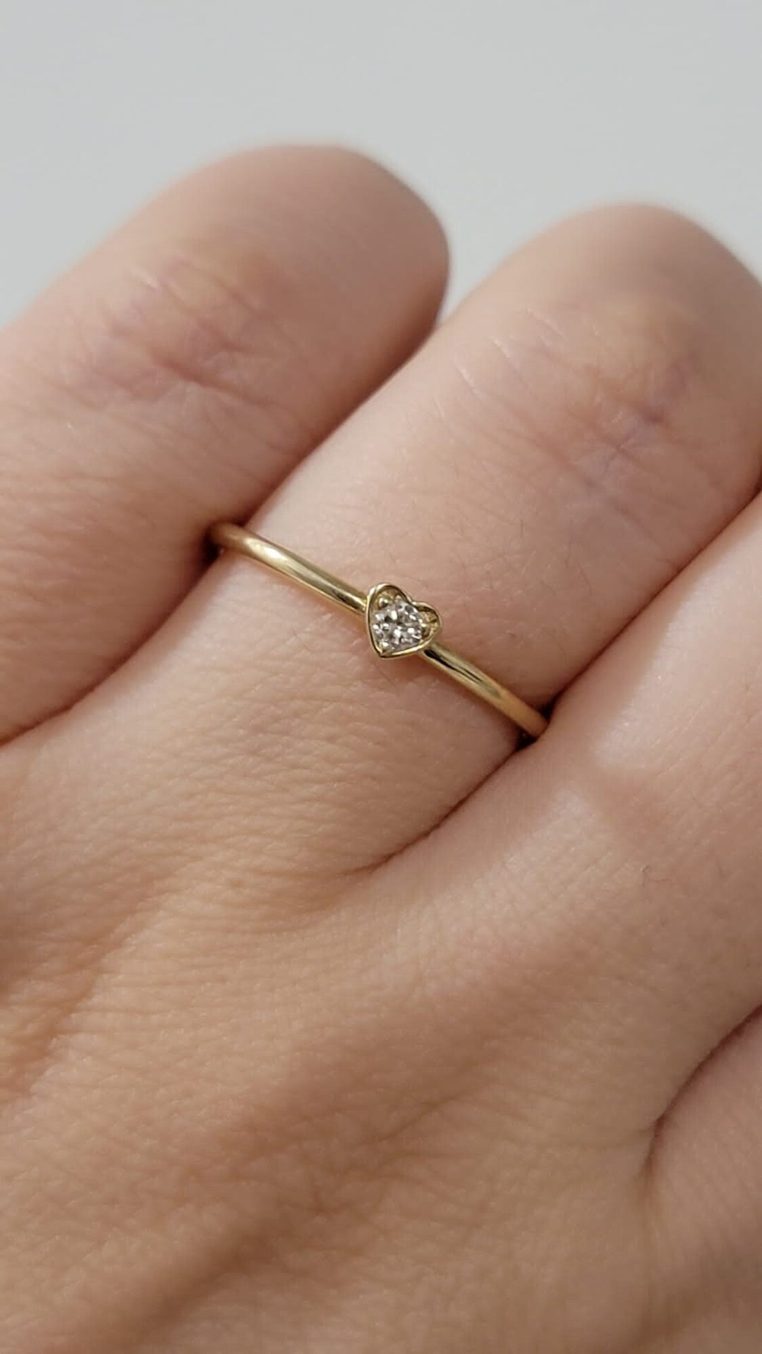 Diamond Heart-shape Ring, Tiny 2MM Diamond Ring Women, Dainty Minimal ...