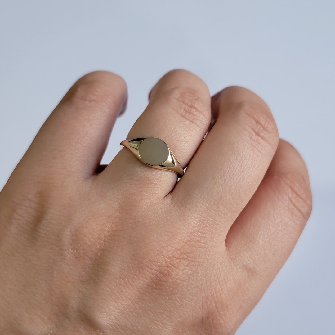14k Solid Gold Signet Ring Circle Signet Ring Gold Pinky - Etsy