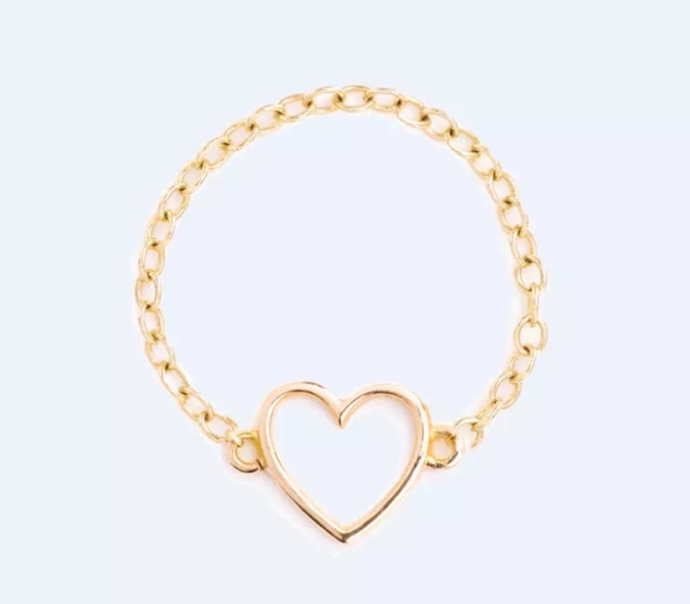 Chain Ring 14k Solid Gold Chain Ring Heart Chain Ring - Etsy