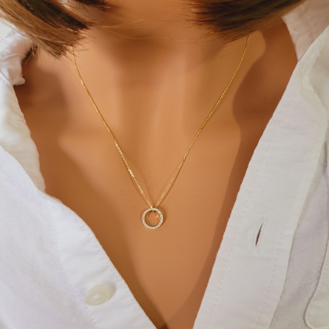 Tiny Diamond Necklace, Cluster Diamond Pendant, Open Circle Diamond ...