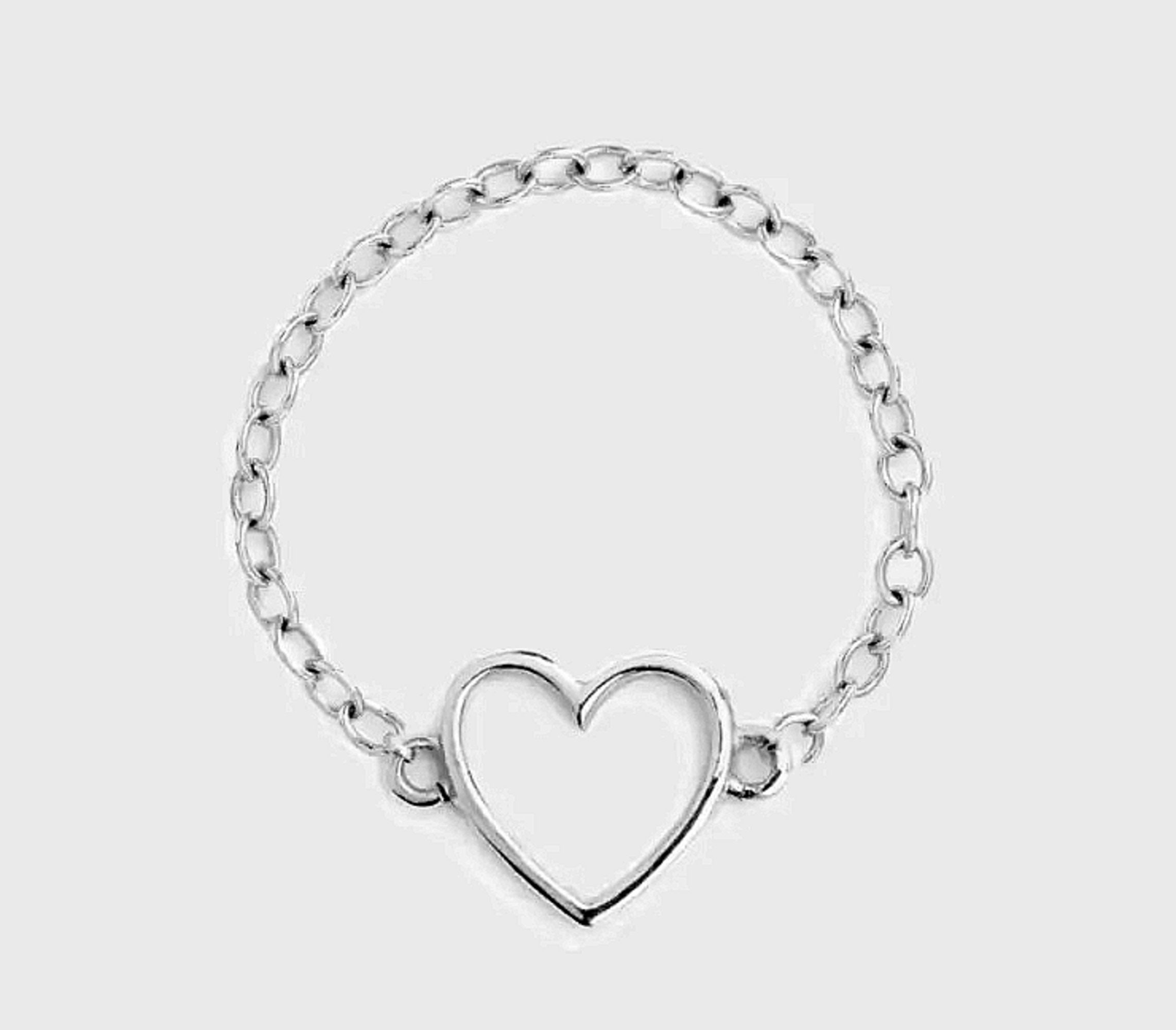 Chain Ring 14k Solid Gold Chain Ring Heart Chain Ring - Etsy