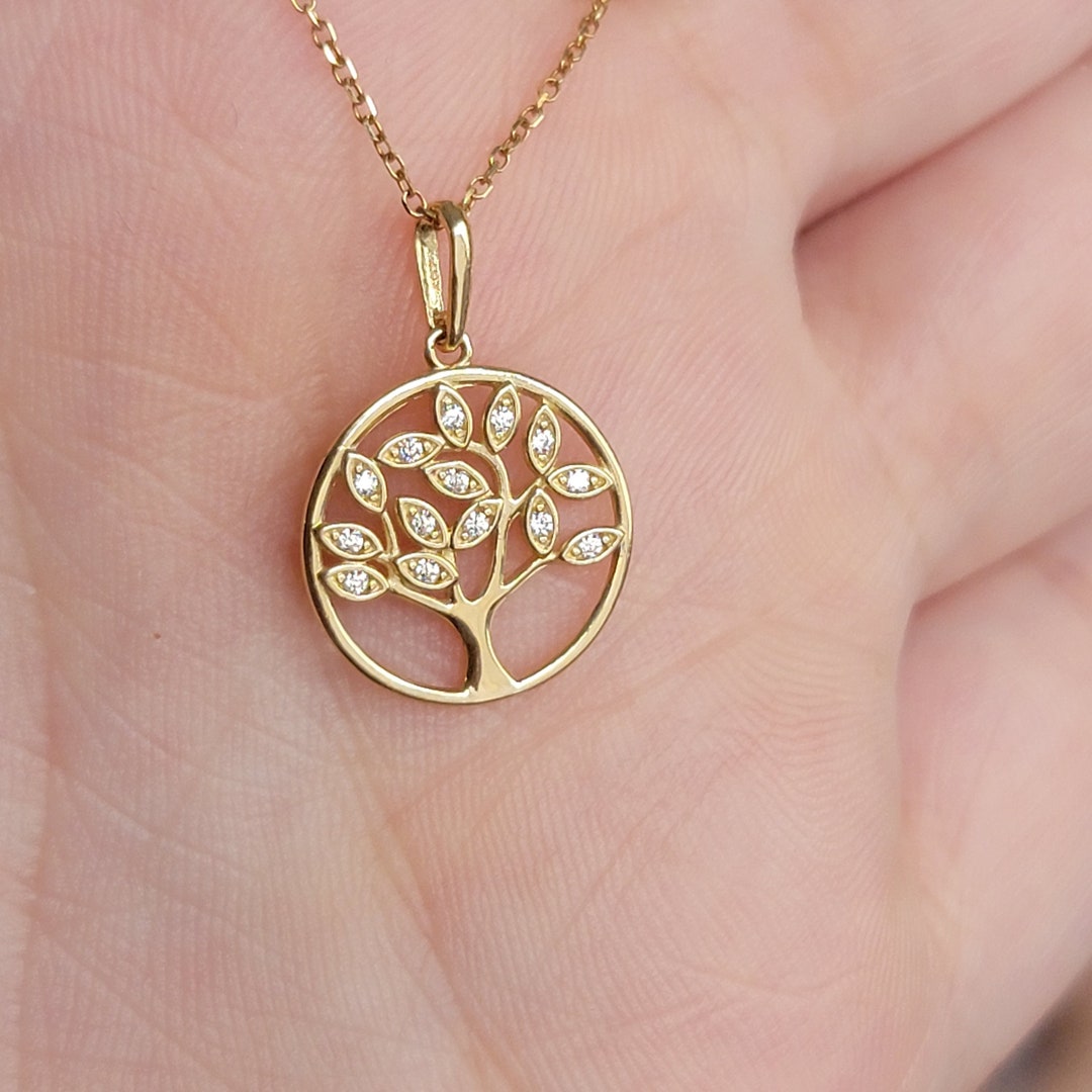 Diamond Necklace, Tree of Life Diamond Necklace, 14k Solid Gold Charm ...