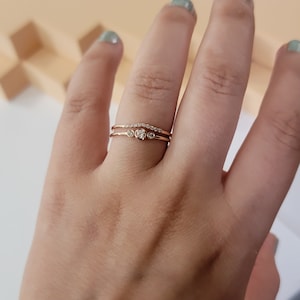 14k Solid Gold and Diamonds Minimalist Engagement Ring Set, Wedding ...