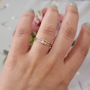 14k Solid Gold and Diamonds Minimalist Engagement Ring Set, Wedding ...